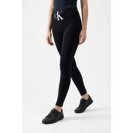 Leggings Calvin Klein Jeans "CKJ WOMEN LEGGING 1P HIGH-WAIST MONOGRAM", Damen, Gr. M, N-Gr, schwarz, Web, Obermaterial: 90% Polyamid, 9% Elasthan, 1% Polyester, sehr figurbetont lang, Hosen Leggings, Komfortabler Bund