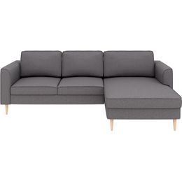 Ecksofa Home Affaire "Booster, whlw. mit Schlaffunktion & Bettkasten, Fu&szlig; Buche lackiert", grau (anthrazit), B:232cm H:83cm T:161cm, 100% Polyester, Sofas, Ecksofa, Recamiere beidseitig montierbar, L-Form, in Cord & Struktur, B: 232 cm