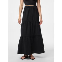 Maxirock Pieces "PCSIKKA HW MAXI SKIRT WVN NOOS", Damen, Gr. M, schwarz, Web, Obermaterial: 100% Baumwolle, unifarben, ausgestellt lang, R&ouml;cke Maxirock, mit Stufen