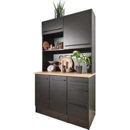 Buffet BASIC BY BALCULINA "Jazz", schwarz, schwarz, lancelot eichefarben, B:120cm H:211cm T:60cm, Holzwerkstoff, Schr&auml;nke, Buffet, Breite 120cm, T&uuml;ren, Schubk&auml;sten, offenes Fach