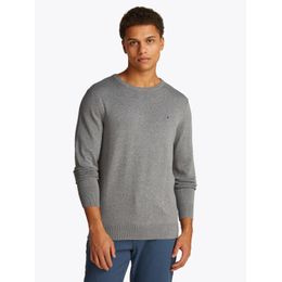 Rundhalspullover Tommy Hilfiger "ESSENTIAL COTTON", Damen, Gr. XL, grau (medium grau heather), Strick, Obermaterial: 100% Baumwolle, regular fit, Rundhals, Rippb&uuml;ndchen, Pullover Rundhalspullover, Crewneck Regular Fit Premium Mode