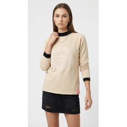 Sweatshirt Zwillingsherz "Zwillingsherz", Damen, Gr. L/XL (L/XL), beige, Sweatware, Obermaterial: 50% Baumwolle, 50% Polyester, unifarben mit Farbeinsatz, comfort fit h&uuml;ftlang, Rundhals, Sweatshirts Sweatshirt, mit kreativer Brustgrafik