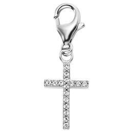 Charm Kreuz Engelsrufer "Einh&auml;nger Anh&auml;nger Kreuz f&uuml;r Halskette Armband", silber (silberfarben, kristallwei&szlig;, kristallwei&szlig;), Charms, Damen, Silber 925 (Sterlingsilber), Charm Kreuz, mit Zirkonia (synth.)