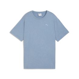 T-Shirt Puma "ESS ELEVATED RELAXED WASH TEE", Damen, Gr. M, blau (cool blau), Jersey, Obermaterial: 100% Baumwolle, bedruckt, relaxed fit normal, Rundhals, Shirts T-Shirt, lockere Passform, Kurzarm, f&uuml;r Alltag, Rundhalsausschnitt