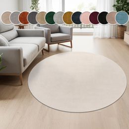 Teppich Paco Home "Cadiz 630", beige (cream), H:14mm &Oslash;:160cm, Polyester, Teppiche, Teppich, Kurzflor, Uni-Farben, besonders weich, waschbar, Wohnzimmer