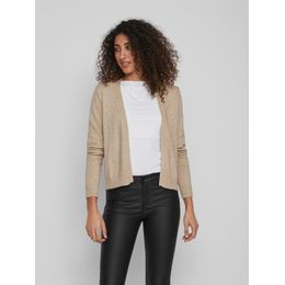 Cardigan Vila "VIRIL SHORT L/S KNIT CARDIGAN-NOOS", Damen, Gr. S, beige (natural melange), Feinstrick, Obermaterial: 50% Viskose, 27% Nylon, 23% Polyester, meliert, unifarben, regular fit kurz, V-Ausschnitt, Rippstrickb&uuml;ndchen, Strickjacken Cardigan, Materialmix, regular fit, Topseller