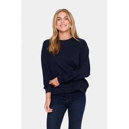 Sweatshirt Saint Tropez "LilaaSZ Sweatshirt", Damen, Gr. L, blau (night sky), Sweatware, Obermaterial: 60% Baumwolle, 40% Polyester, unifarben, h&uuml;ftbedeckend, ohne Ausschnitt, Sweatshirts Sweatshirt