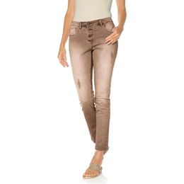 Boyfriend-Hose Heine, Damen, Gr. 40, Normalgr&ouml;&szlig;en, braun (mocca used), 97% Baumwolle, 3% Elasthan, gemustert, lang, Hosen Boyfriend-Hose