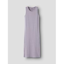 Maxikleid name it "NKFSURAJA XSL SL MAXI DRESS NOOS", M&auml;dchen, Gr. 158, N-Gr, lavender fog stripes:with lavender gray, Jersey, Obermaterial: 95% Baumwolle, 5% Elasthan, gestreift, slim fit wadenlang, Rundhals, Kleider Maxikleid, Baumwollmischung, mit Stretch, Jersey, Seitenschlitze