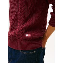 Strickpullover Tommy Jeans "BADGE CABLE", Herren, Gr. 3XL, rot wine tonal, Strick, Obermaterial: 100% Baumwolle, slim fit h&uuml;ftlang, Rundhals, Pullover Strickpullover, Slim Fit, Rundhals