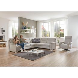 Ecksofa DIE PLANBAR "PP-HS10002", ecru, B:303cm H:92cm T:245cm, 100% Polyester, Sofas, Ecksofa, wahlweise mit Kopfteilverstellung, Bettfunktion und Stauraum