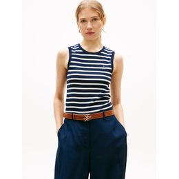Funktionstop Tommy Hilfiger "SLIM CODY C-NK TANK TOP", Damen, Gr. L (42/44), breton stripe schwarz night, ecru, Single Jersey, Obermaterial: 100% Baumwolle, gestreift, slim fit normal, Rundhals, Tops Funktionstop, mit gerippter Textur, Rundhals