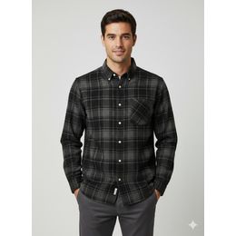 Langarmhemd Selected "SLHREGNOAH BRUSHED LS SHIRT D", Damen, Gr. L, N-Gr, schwarz checks:checks, Web, Obermaterial: 100% Baumwolle, kariert, regular fit, Hemden Langarmhemd