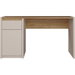 Schreibtisch FORTE "Oak Squere", mauvella eiche, sand, sand, mauvella eiche, B:130cm H:72cm T:51,7cm, Tische, Schreibtisch, B/H/T 130/72/51,7cm, Soft Close, Vollauszug