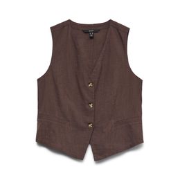 V&eacute;ro Moda Kurzweste VERO MODA "VMCAIA SL VEST WVN NOOS", Damen, Gr. XL, chocolate martini, Web, Obermaterial: 90% Baumwolle, 10% Leinen, unifarben, normal, V-Ausschnitt, Westen Kurzweste, Baumwolle mit Leinen, figurbetonte Form