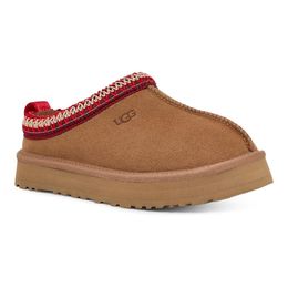 UGG Australia Pantoffel UGG "K TAZZ", M&auml;dchen, Gr. 1 (32,5), braun (chestnut), Textil, Veloursleder, ethno, Schuhe Pantoffel, Plateau Clog, Mule, Hausschuh mit modischer Zierborte