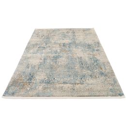 L&auml;ufer OCI DIE TEPPICHMARKE "BESTELLER CAVA", blau, B:80cm H:8mm L:300cm, Viskose, Teppiche, L&auml;ufer, Glanz Viskose, mit Fransen, Hoch Tief Struktur, Vintage, Wohnzimmer