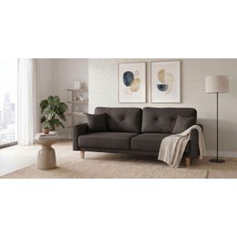 3-Sitzer Home Affaire "TRIPLO optionale Schlafsofa mit Bettkasten, Ma&szlig;e B/T/H: 215/100/89 cm", schwarz, B:215cm H:89cm T:100cm, 88% Polyester, 9% Rayon, 3% Nylon, Sofas, 3-Sitzer, Wahlweise Bettfunktion - Liegefl&auml;che 145x191 cm, R&uuml;cken-, Zierkissen