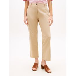Chinohose Tommy Hilfiger "CO GMD SLIM STRAIGHT CHINO", Damen, Gr. 42, N-Gr, beige, Web, Obermaterial: 65% Baumwolle, 33% Lyocell, 2% Elasthan, unifarben, straight fit lang, Hosen Chinohose, mit mittlerer Leibh&ouml;he