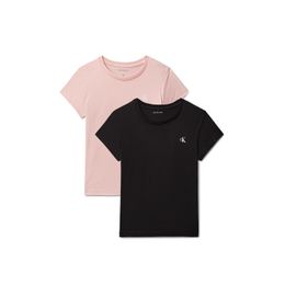 T-Shirt Calvin Klein Jeans "2-PACK TEE", M&auml;dchen, Gr. 12 (152), schwarz, rosa, Single Jersey, Obermaterial: 100% Baumwolle, unifarben, regular fit normal, Rundhals, eingesetzt abgesteppte Kante, Shirts T-Shirt, Regular fit mit Markenlogo