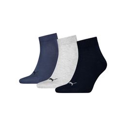Kurzsocken Puma "Puma UNISEX QUARTER PLAIN 3P", Damen, Gr. 47-49, blau (navy, grau, nightshadow blau), Baumwollmischung, elastisch, Socken Kurzsocken, Atmungsaktiv, Rippenb&uuml;ndchen, weiche Baumwollmischung