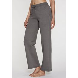 H.I.S. Relaxhose H.I.S, Damen, Gr. 36/38, N-Gr, stein, angeraute Sweatware, Obermaterial: 50% Polyester, 30% Viskose, 20% Baumwolle, unifarben, Basic, bequem lang, Hosen Relaxhose, mit weitem Bein und aus ultraweicher Sweatqualit&auml;t, Loungewear