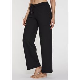 H.I.S. Relaxhose H.I.S, Damen, Gr. 52/54, N-Gr, schwarz, angeraute Sweatware, Obermaterial: 50% Polyester, 30% Viskose, 20% Baumwolle, unifarben, Basic, bequem lang, Hosen Relaxhose, mit weitem Bein und aus ultraweicher Sweatqualit&auml;t, Loungewear