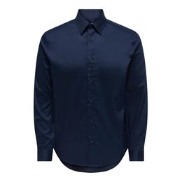 Only & Sons Langarmhemd ONLY & SONS "ONSJIM SLIM SHIRT FRML NOOS", Herren, Gr. M, N-Gr, schwarz sapphire, Web, Obermaterial: 56% Baumwolle, 40% Polyester, 4% Elasthan, unifarben, slim fit normal, 2-Knopf-Manschette, Hemden Langarmhemd