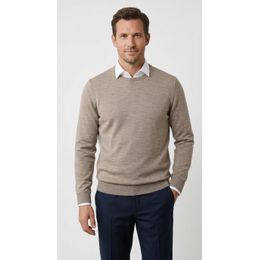 Rundhalspullover OLYMP "OLYMP Strick Casual", Herren, Gr. S, beige (hellbeige), Obermaterial: 100% Schurwolle, normal, Rundhals, Pullover Rundhalspullover, moderner Strickpullover