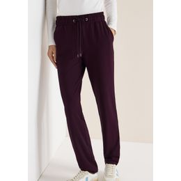 Schlupfhose Cecil "Style Tracey", Damen, Gr. L (42), L&auml;nge 28, eggplant rot, Web, Obermaterial: 61% Viskose, 32% Polyamid, 7% Elasthan. Futter: 100% Polyester, Glitzerstreifen, unifarben, normal lang, Hosen Schlupfhose, mit Glitzer-Tape an der Seitennaht
