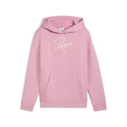 Kapuzensweatshirt Puma "ESS SCRIPT HOODIE FL G", M&auml;dchen, Gr. 128, rosa (poised pink), Fleece, Obermaterial: 68% Baumwolle, 32% Polyester, bedruckt, regular fit normal, angesetztes B&uuml;ndchen, Sweatshirts Kapuzensweatshirt, mit K&auml;ngurutasche, aus weichem Fleece-Material, mit Logodruck