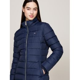 Steppmantel Tommy Jeans "TJW ESSENTIAL HOODED DOWN COAT", Damen, Gr. XL (42), blau (schwarz night navy), Web, Obermaterial: 100% Polyester. Futter: 100% Polyester, unifarben, regular fit h&uuml;ftbedeckend, Rippb&uuml;ndchen, M&auml;ntel Steppmantel, mit Fellimitat, Logostickerei
