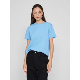 Kurzarmshirt Vila "VINORA S/S T-SHIRT - NOOS", Damen, Gr. XS, blau (blissful blau), Jersey, Obermaterial: 96% Baumwolle, 4% Elasthan, unifarben, regular fit normal, Rundhals, Shirts Kurzarmshirt, Baumwollmischung, regular fit