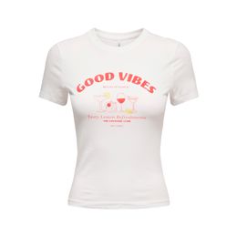 T-Shirt Only "ONLVIVVI S/S TEE BOX JRS", Damen, Gr. S, cloud dancer print:good vibes, Jersey, Obermaterial: 100% Baumwolle, bedruckt, taillenlang, Rundhals, Shirts T-Shirt, Baumwolle, Rundhals