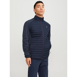 Jack & Jones Steppjacke JACK & JONES "JJEMULTI QUILTED COLLAR NOOS", Herren, Gr. S, blau (navy blazer), Web, Obermaterial: 100% Polyester, unifarben mit Farbeinsatz, normal, mit Gummizug, Jacken Steppjacke