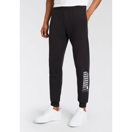 Trainingshose Puma "ESS+ LOGO LAB SWEATPANTS TR CL", Herren, Gr. L, N-Gr, schwarz (Puma schwarz), Sweatware, Obermaterial: 68% Baumwolle, 32% Polyester, bedruckt, regular fit normal, Hosen Trainingshose, sportlicher Stil mit Print-Applikationen, f&uuml;r Sport und Freizeit