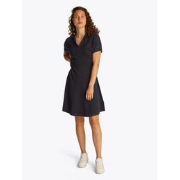 Polokleid Tommy Hilfiger "LYOCELL OPEN-NK F&F POLO DRESS", Damen, Gr. XL (42), N-Gr, schwarz, Piqu&eacute;, Obermaterial: 65% Lyocell, 32% Baumwolle, 3% Elasthan, unifarben, ausgestellt kniefrei, V-Ausschnitt, Rippb&uuml;ndchen, Kleider Polokleid, mit angeschnittenen &Auml;rmeln, in kniefreier L&auml;nge