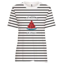 Kurzarmshirt Only "ONLKITA S/S TEE JRS NOOS", Damen, Gr. M, cloud dancer stripes:schwarz, sequin watermelon, Jersey, Obermaterial: 100% Baumwolle, gestreift, regular fit normal, Rundhals, Shirts Kurzarmshirt, Baumwolle, regular fit