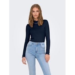 Jacqueline de Yong Langarmbluse JDY "JDYFRANSISKA L/S HIGHNECK TOP JRS NOOS", Damen, Gr. M, blau (navy blazer), Single Jersey, Obermaterial: 75% Viskose, 20% Baumwolle, 5% Elasthan, unifarben, figurbetont h&uuml;ftlang, Rundhals, gewellter Abschluss, Blusen Langarmbluse, Viskosemischung, slim fit