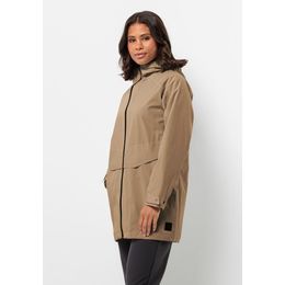 Langjacke Jack Wolfskin "MAINKAI LONG JKT W", Damen, Gr. L (42/44), beige (sand, storm), OBERSTOFF: 100% POLYESTER. Futter: 100% POLYESTER, Jacken Langjacke