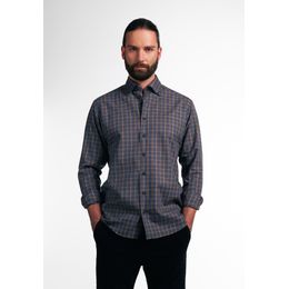 Langarmhemd Eterna "MODERN FIT", Herren, Gr. 44, Normalgr&ouml;&szlig;en, blau, Flanell, 72% cotton, 6% Schurwolle, 22% Lyocell, tailliert, Manschette, Hemden Langarmhemd, EASY IRON (b&uuml;gelleicht)