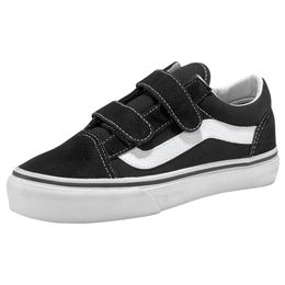 Sneaker Vans "UY Old Skool V", M&auml;dchen, Gr. 28, schwarz-wei&szlig; (schwarz, wei&szlig;), Textil, Veloursleder, unifarben mit Farbeinsatz, Schuhe Sneaker, mit klassischer Logo-Flag