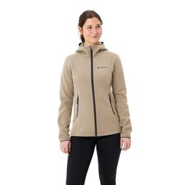 Fleecejacke Vaude "WOMEN'S IDRIS FLEECE HOODY", Damen, Gr. 44, beige (linen), Fleece, Obermaterial: 100% Polyester. Futter: 100% Polyester, unifarben, regular fit normal, Rundhals, eingesetzt elastischer Bund, Jacken Fleecejacke, mit Rei&szlig;verschluss, aus Polyester, leichtes Futter