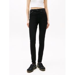 Skinny-fit-Jeans Tommy Jeans "NORA MD SKN", Damen, Gr. 27, L&auml;nge 28, schwarz (denim schwarz), Denim/Jeans, Obermaterial: 90% Baumwolle, 8% Elastomultiester, 2% Elasthan, unifarben, skinny fit lang, Jeans Skinny-fit-Jeans, mit Stretchanteil, Mid Rise