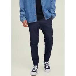 Jack & Jones Stoffhose JACK & JONES "JPSTGORDON JJDAVE", Herren, Gr. S, N-Gr, blau (navy blazer), Web, Obermaterial: 98% Baumwolle, 2% Elasthan, unifarben, comfort fit normal, Hosen Stoffhose, Mit B&uuml;ndchen am Bein