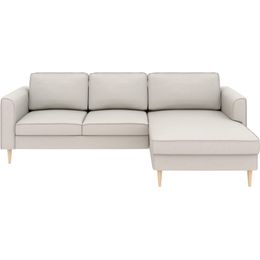 Ecksofa Home Affaire "Booster, whlw. mit Schlaffunktion & Bettkasten, Fu&szlig; Buche lackiert", beige (sandrgau), B:232cm H:83cm T:161cm, 100% Polyester, Sofas, Ecksofa, Recamiere beidseitig montierbar, L-Form, in Cord & Struktur, B: 232 cm