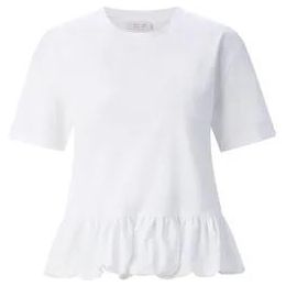 T-Shirt RICHROYAL, Damen, Gr. M, wei&szlig;, Single Jersey, Obermaterial: 100% Baumwolle, unifarben, Basic normal, Rundhals, Shirts T-Shirt, mit tollem Volant, aus reiner Baumwolle