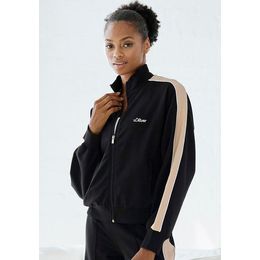 s.Oliver Sweatjacke schwarz Gr. 36/38 f&uuml;r Damen. Rundhals und Rei&szlig;verschluss, Kontrastbesatz. L&auml;ssig Geschnitten. Nachhaltig.