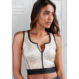 active by Lascana LASCANA ACTIVE Crop-Top mehrfarbig Gr. XS (32/34) f&uuml;r Damen. Rundhals und Druck, Print, Piping. Figurbetont
