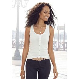Vivance Ripptanktop 'mit Zierknopfleiste' beige Gr. 44/46 f&uuml;r Damen. Rundhals und Kn&ouml;pfe